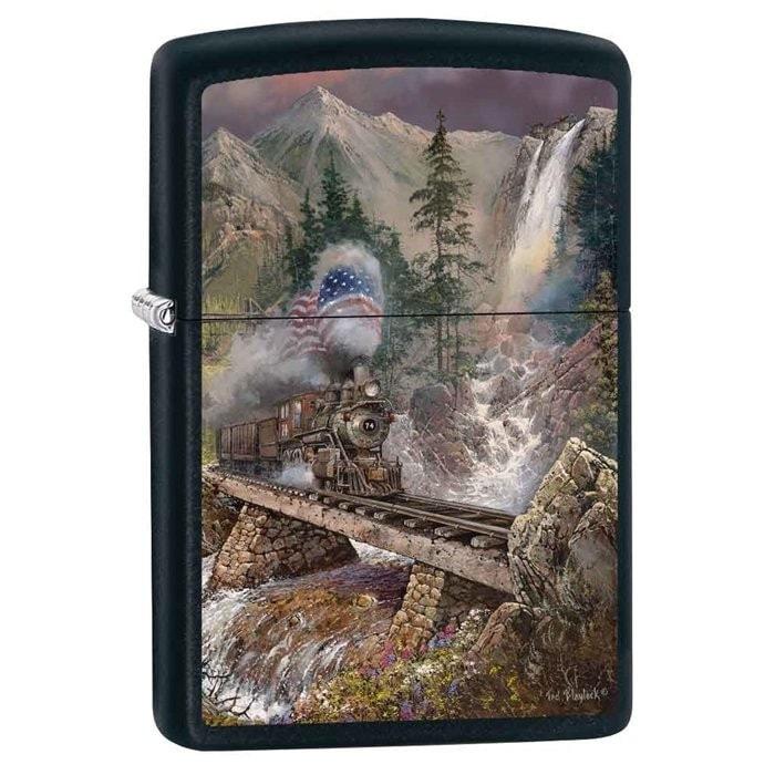 Zippo Lighter - Flag Train Black Matte – Lighter USA Wholesale